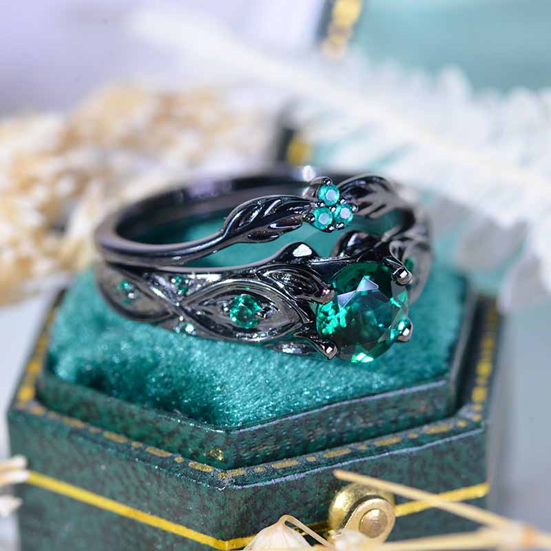 Celtic Ring Design: Black Rhodium-Plated Gold, Emerald Stones, and ...