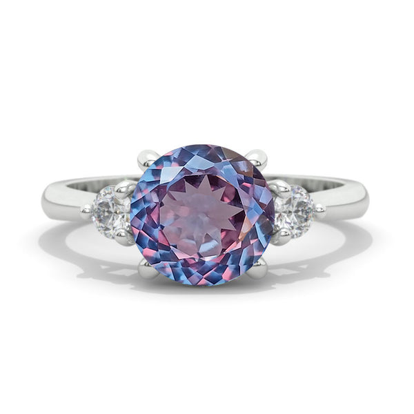 2 Carat Three Stone Portuguese Cut Alexandrite White Gold Engagement R ...