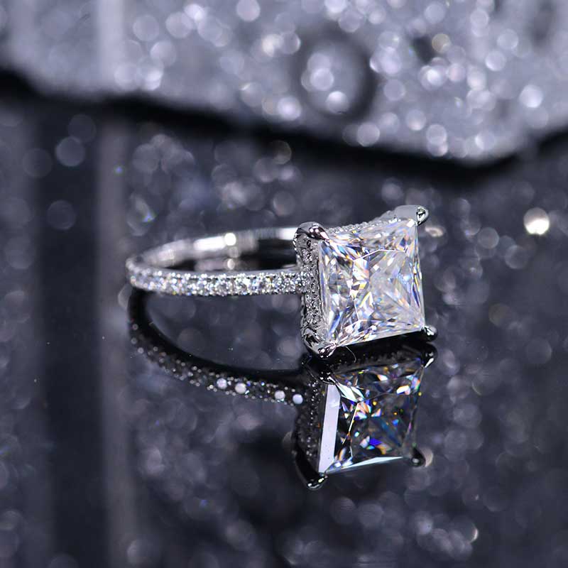 3 Carat Princess Cut Moissanite Giliarto Double Hidden Halo Gold Engagement Ring 8.25 14K Rose Gold