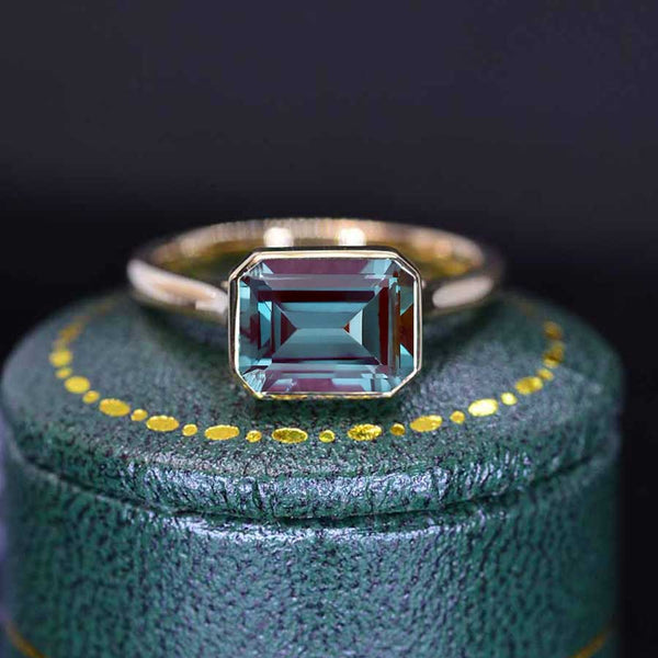3 Carat Alexandrite Engagement Ring, Bezel Set Emerald Cut Alexandrite ...