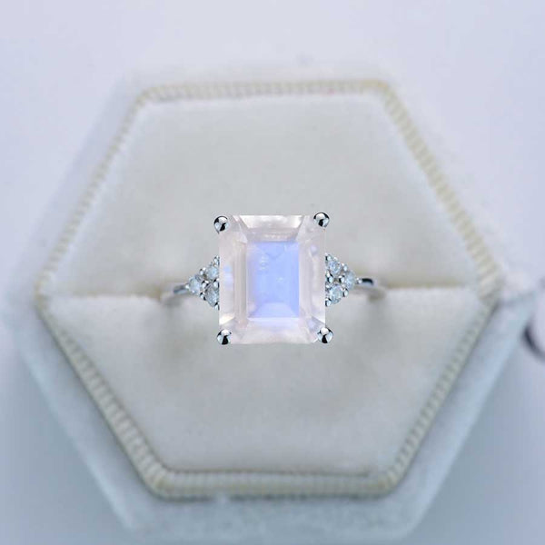 3Ct Emerald Shape Step Cut Natural Moonstone ring, Natural Moonstone s ...