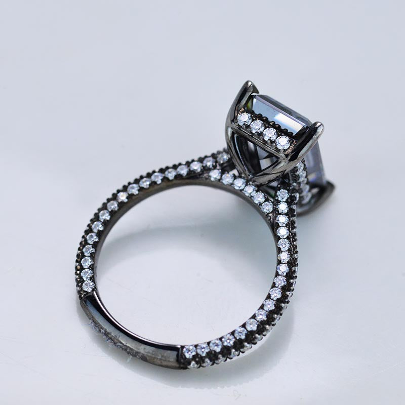 4ct Radiant Cut Dark Gray Moissanite Black Gold Engagement Ring - Giliarto