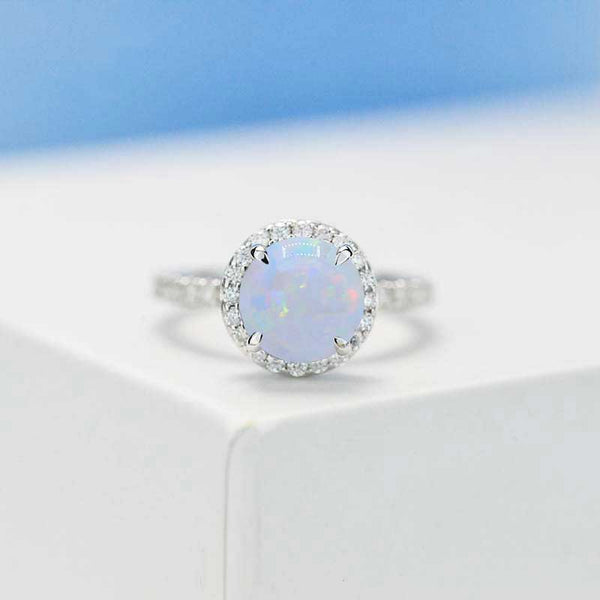 2 Carat Round White Opal Halo Gold Engagement Ring - Giliarto