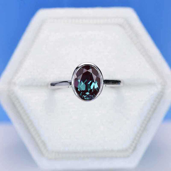 3 Carat Oval Giliarto Alexandrite Bezel Set Engagement Ring
