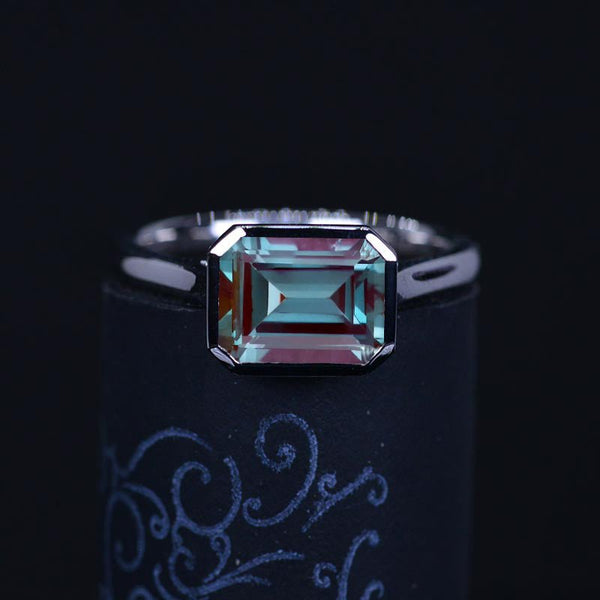 3Ct Alexandrite Engagement Ring, Bezel Set Emerald Cut Alexandrite Eng ...