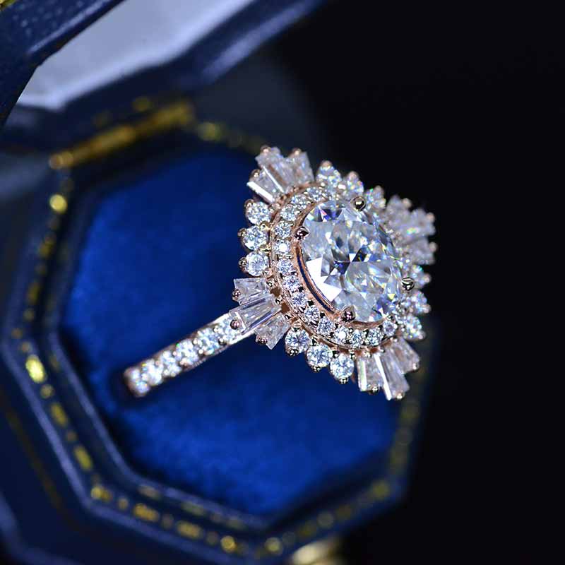 2 Carat Moissanite Oval Cut Halo 14k Yellow Gold Engagement Ring Giliarto