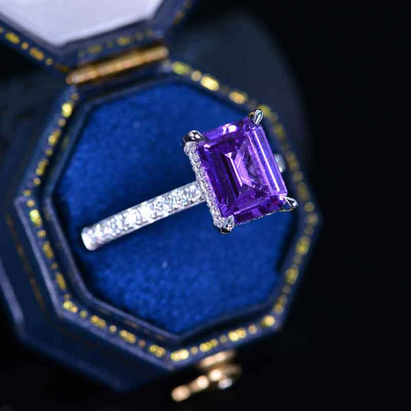 3Ct Purple Sapphire Engagement Ring, Solitaire Emerald Cut Purple Sapp ...