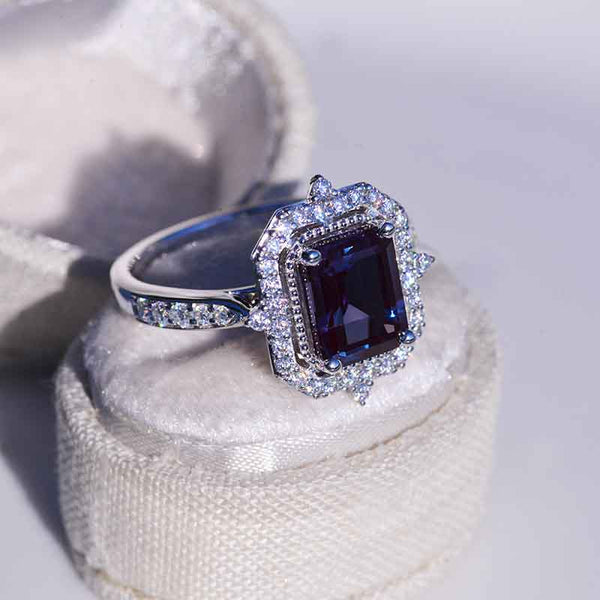 3Ct Emerald Cut Halo Alexandrite Ring, Alexandrite Ring, Alexandrite E ...