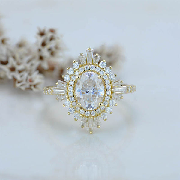 2 Carat Moissanite Oval Cut Halo 14k Yellow Gold Engagement Ring Giliarto
