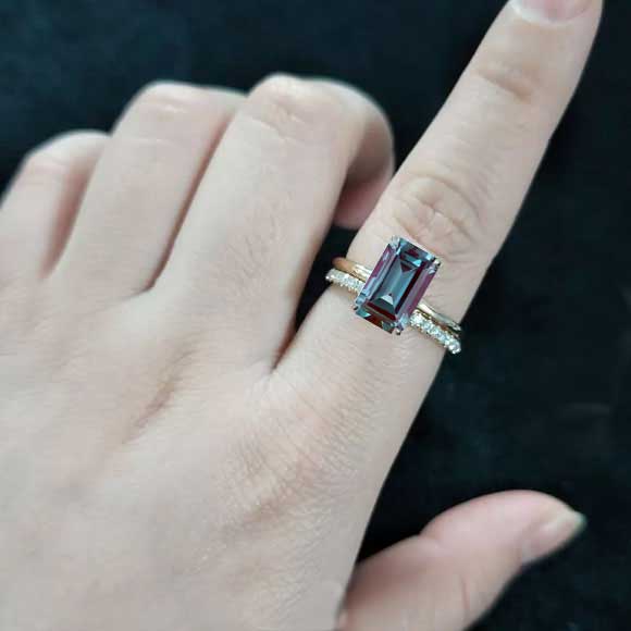 3Ct Alexandrite Engagement Ring Halo Elongated Radiant Cut Alexandrite ...