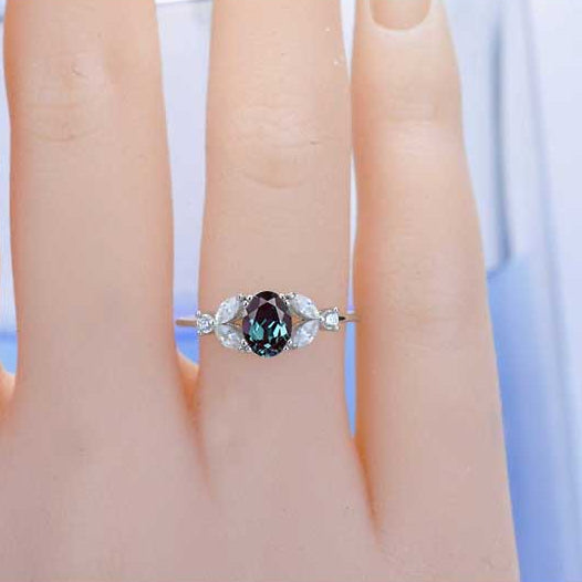 Oval Alexandrite engagement ring vintage Unique Marquise cut diamond C ...