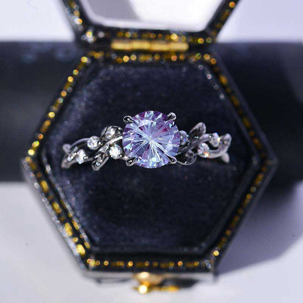 1.5 Carat Round Brilliant Cut Fireworks Cut Alexandrite Floral Black G ...