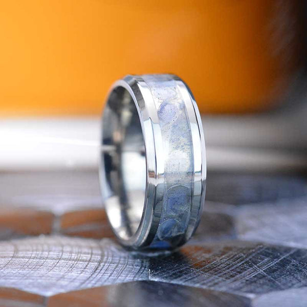 Genuine Rainbow Moonstone Inlay Titanium Ring. - Giliarto