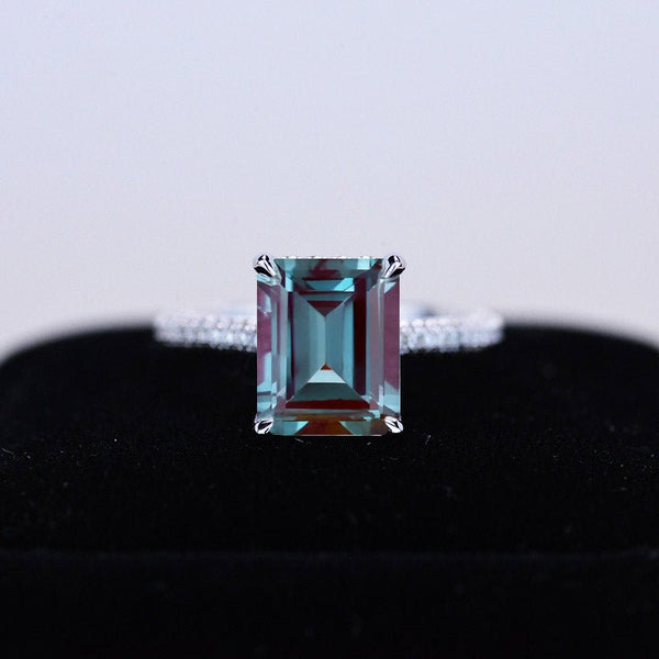 4 Carat Emerald Cut Alexandrite Hidden Halo Engagement Ring - Giliarto