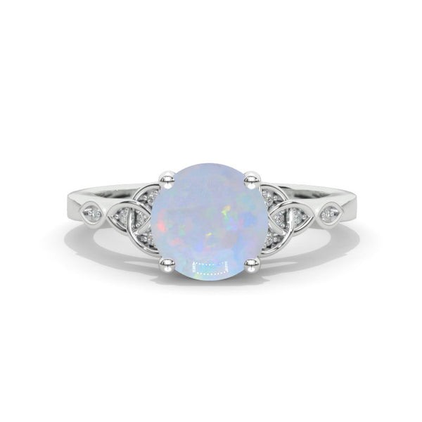 2 Carat Genuine Natural White Opal Celtic Engagement Ring 14K White Go ...