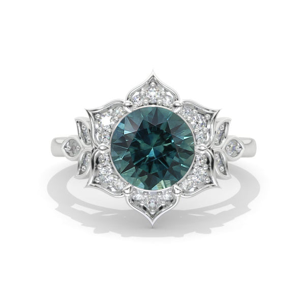 3 Carat Teal Sapphire Halo Engagement Ring 14K White Gold Ring - Giliarto