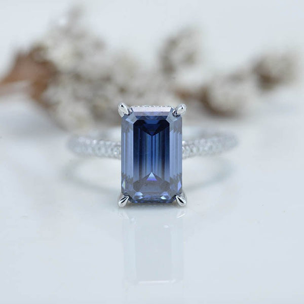 2ct Emerald Cut Dark Gray-Blue Moissanite Engagement Ring - Giliarto