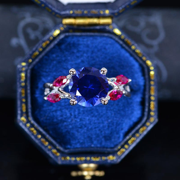 2Ct Round Sapphire Ruby Vintage Engagement Ring, Royal Blue Sapphire E ...