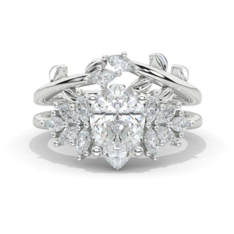 3CT Pear Shape Moissanite Engagement Ring Set 3 Carat Pear Floral Twi Giliarto