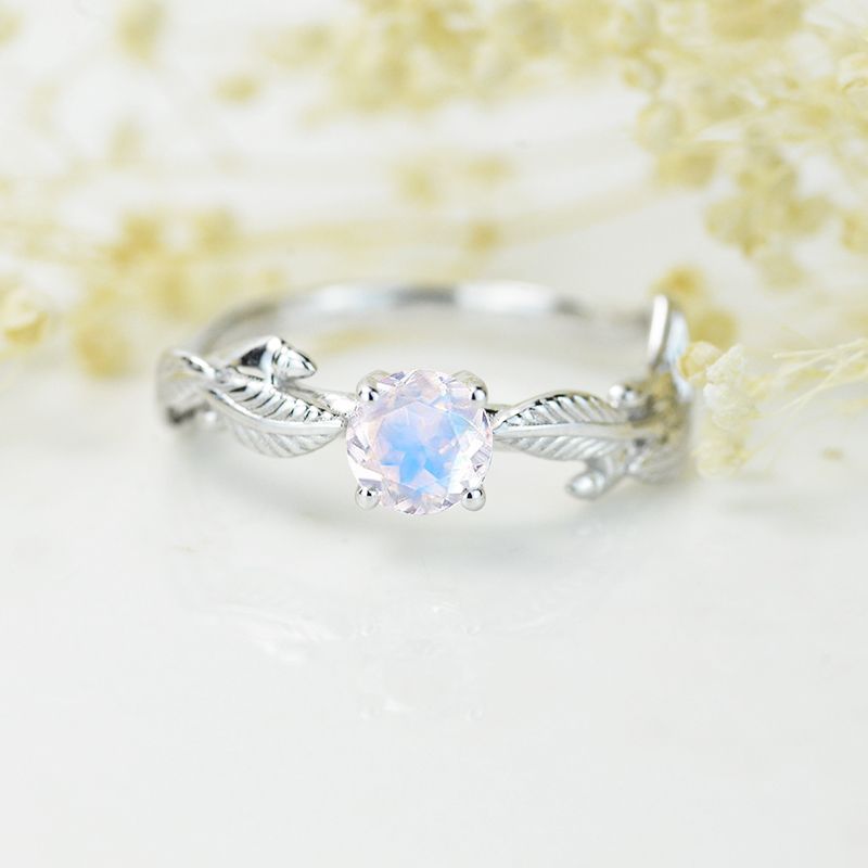14K Solid Gold Ring 1CT Round Moonstone Wedding Ring Moonstone Engagem ...